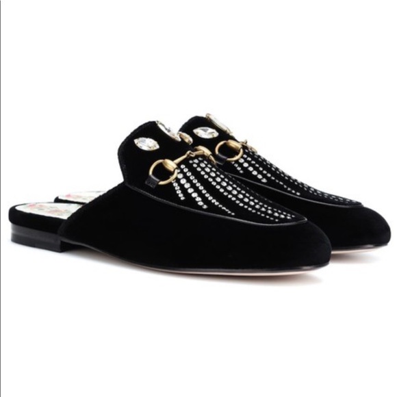 Gucci | Shoes | Gucci Horsebit Princetown Crystal Embellished Velvet ...
